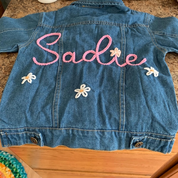 Kids Hand Embroidered Denim Jacket | Personalized Name Kids Jean Jacket ...