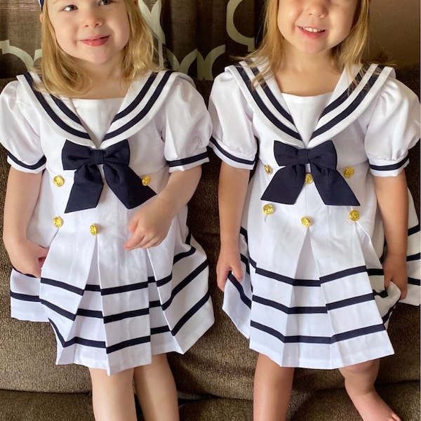 Girls White Sailor Dress Outfit With Matching Hat and Bow - Etsy
