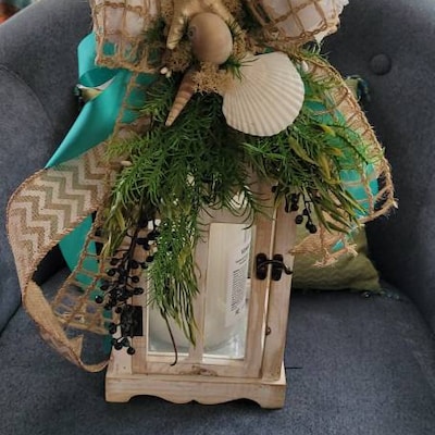 BY THE SEA Coastal Beach House Nautical Seashell Lantern Swag Topper - Etsy