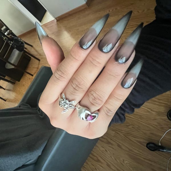 Liquid Hell- Black Goth Nails -black 3D Textured Gothic Luxury Gel ...