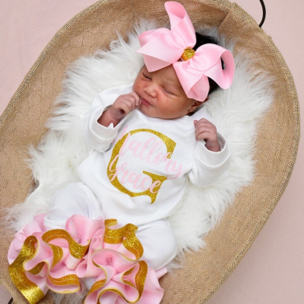 Baby Girl Outfit, Coming Home Outfit, Custom, Handmade, Personalized Newborn, Babyshower Gift ...