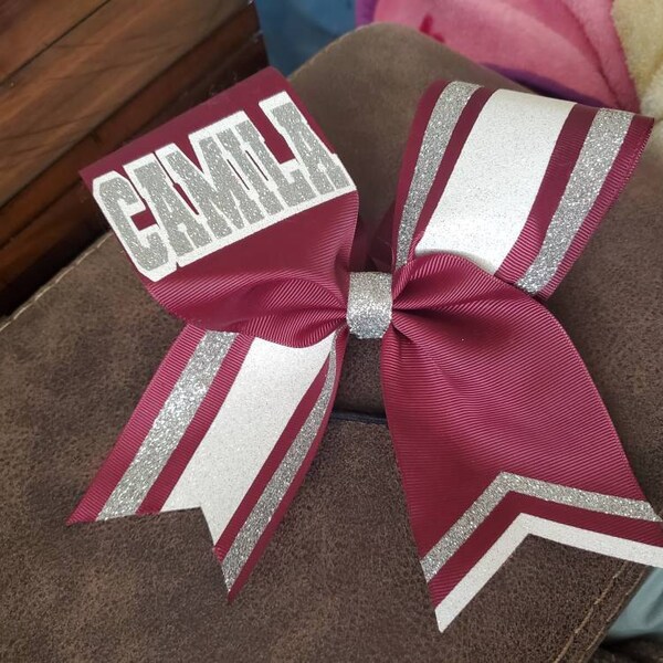Burgundy Cheer Bow, Custom Cheer Bows in Your Team Colors, Stripes on ...