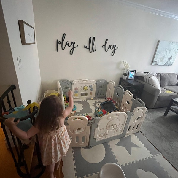 Play All Day Word Cutout | Playroom Decor Sign | Kids Room Wall Decor ...