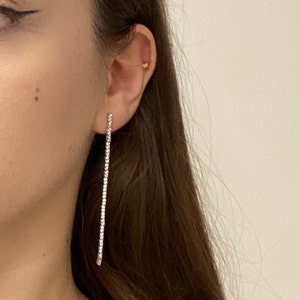 Silver Diamond Bar Earrings Dangle. Long Diamond Earrings. Stick ...