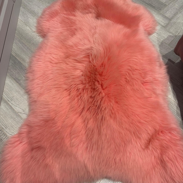 BIG SHEEPSKIN PINK Rose Rugs Throw Genuine Leather Sheep Skin 50" X 28 ...