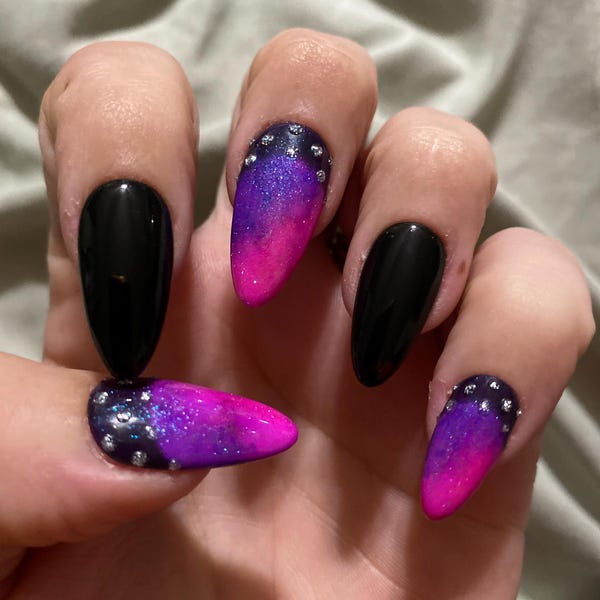Dark Purple Gothic Press on Nails | Custom Shape / Size Matte Black ...