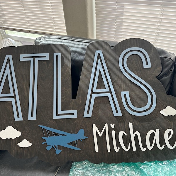 Airplane Name Sign, Large Wood Name Sign, Nursery Name Sign, Airplane ...