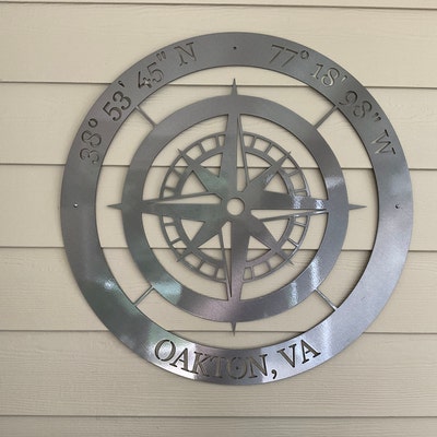 Personalized Compass Metal Sign Custom Coordinates Sign Nautical Decor ...