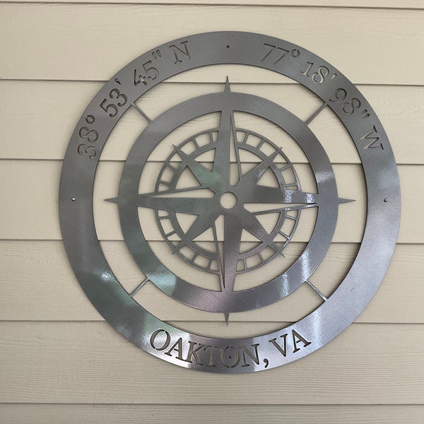 Personalized Compass Metal Sign Custom Coordinates Sign Nautical Decor ...