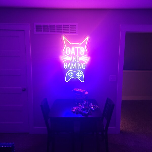 Cats and Gaming Neon Sign, Led Neon Light Sign, Personalized Gift, Kids ...