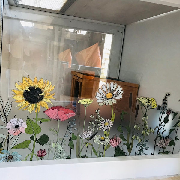 Retro Flower Frosted Window Privacy Window Film - Floral Window Decal ...