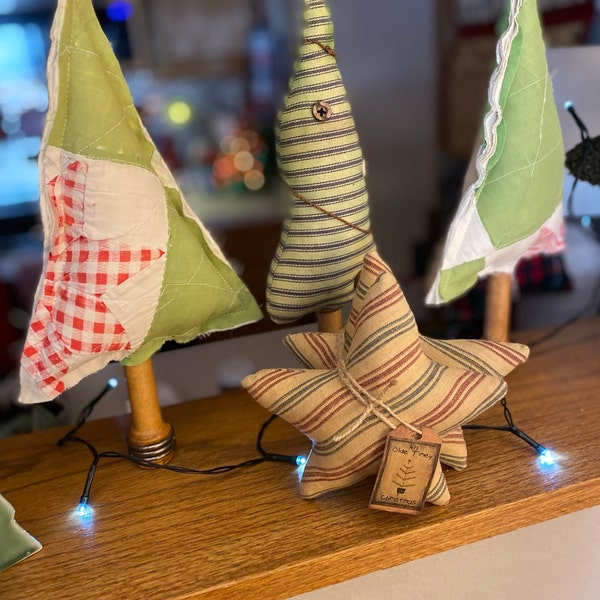 Christmas Star,stuffed Primitive Star,red and Green Striped Christmas ...