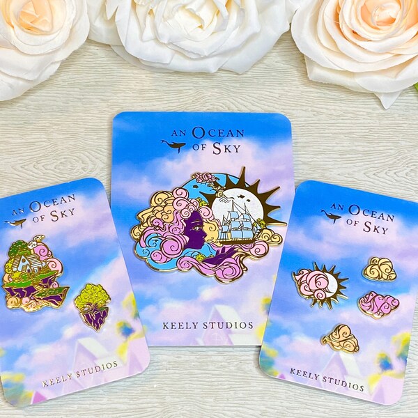 Gold Ocean of Sky Floating Islands Hard Enamel Mini Pin Set - Day ...