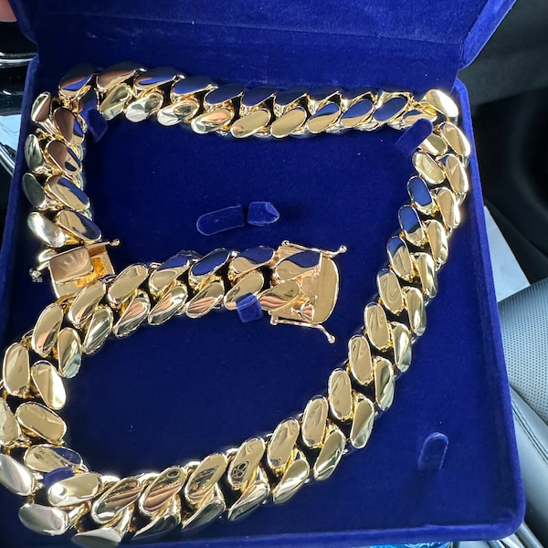 Cuban Link Chain 24MM Necklace Chain Set 14K Plated, Handmade Gold ...