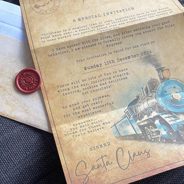 CHRISTMAS TRAIN - Personalised Invitation to the Polar Train With Badge ...