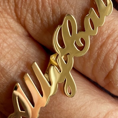 10K Solid Gold Handmade Personalized Two Finger Name Ring Fine Jewelry ...