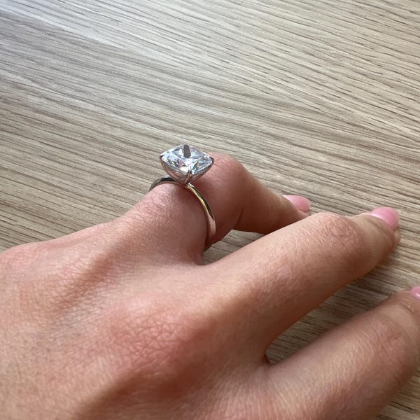 Unique Kite Setting 7MM Princess Cut Diamond Engagement Ring, 925 ...