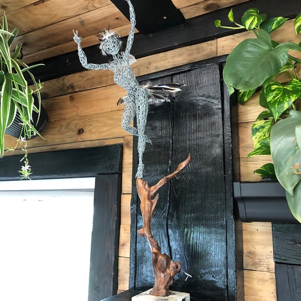 Fall in the Forest Fairy Sculpture, Wire Fairy Statue, Resin Metal Wood ...