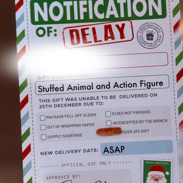 Late Gift Letter From Santa, Editable Notification of Delay Christmas ...
