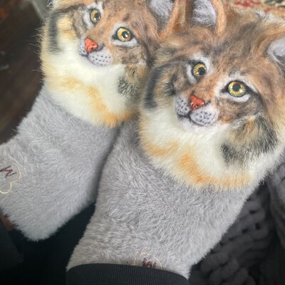 GRAY CAT MITTENS Felt Animal Mittens Designer Mittens - Etsy