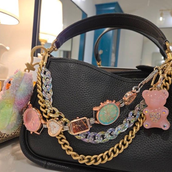 Punk Multicolor Watch Bag Strap, Trendy Clocks Metal Bag Chains, Y2K ...