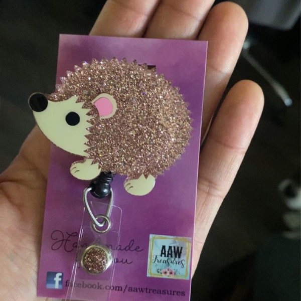 Cute Hedge Hog Badge Reel; Animal ID Holder; Retractable Badge; Glitter ...
