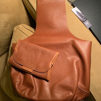 Brown Leather Knitting Bag, Leather Bag for Knitting or Crochet, Yarn ...