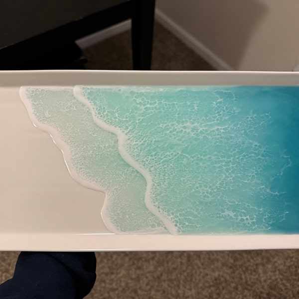 White Serving Platters for Entertaining | Porcelain Ocean Resin Dish | Wave Ocean Resin Art ...