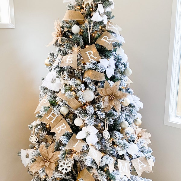 Merry Christmas Hessian Burlap Bunting, Rustic Christmas Garland ...