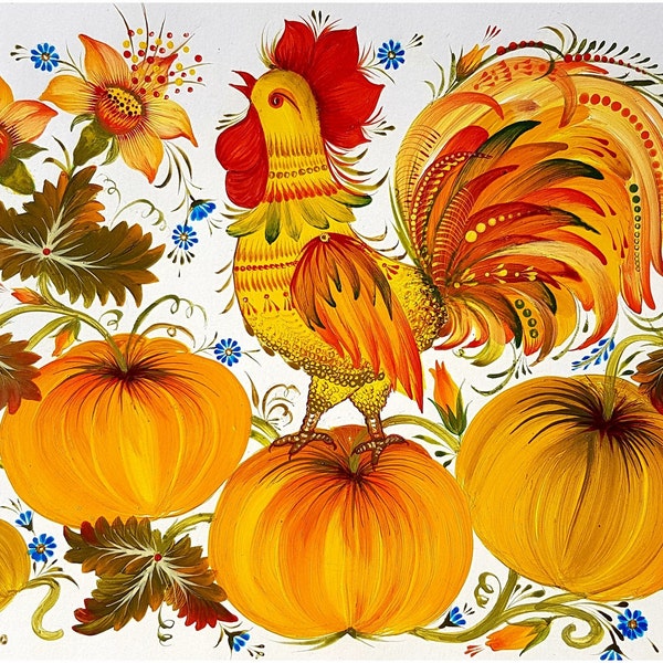 PAINTING on Hard Paper in Passepartout ORIGINAL Floral Design Ukrainian ...
