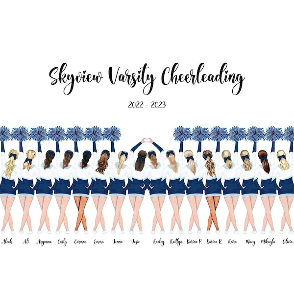 Cheer Team Gifts - Cheer Team Illustration Print - Cheerleaders Gifts ...