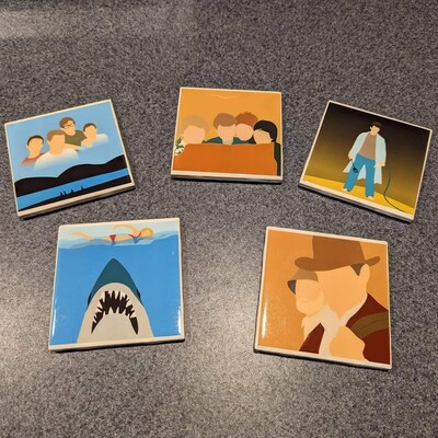 Set of 4 or 6 Movie Coasters With Original Minimalist Artwork Ceramic W ...