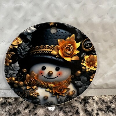 3D Gold Snowman Christmas Ornament Sublimation Designs Christmas Round ...