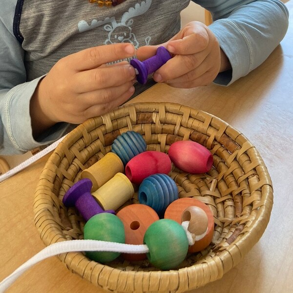 Wood Lacing Toy and Threading Toy, Wooden Bead Stringing Set for ...