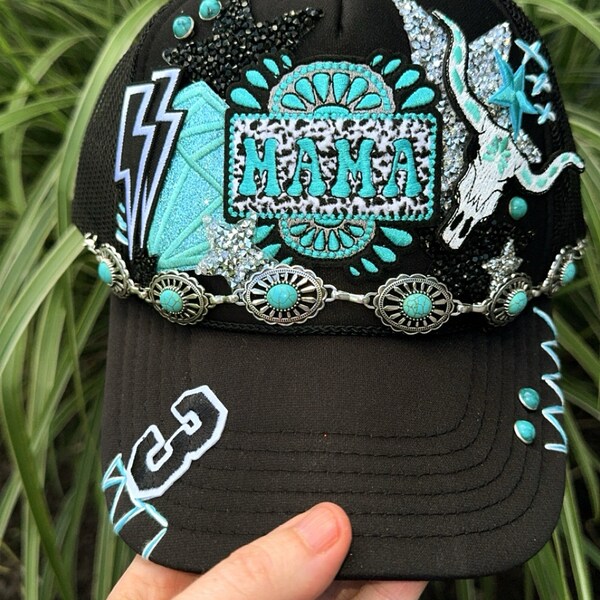 Mama Round 3” Iron on Patch, Turquoise Mama Patch, DIY Patch, Trucker Hat Patch, Diy Patch, Mama ...