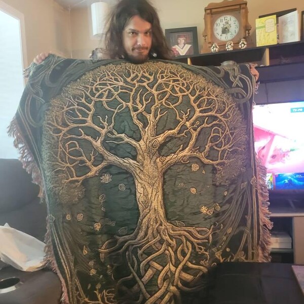 Medieval Tree of Life Woven Throw Blanket | Warm Botanical Wall Hanging ...