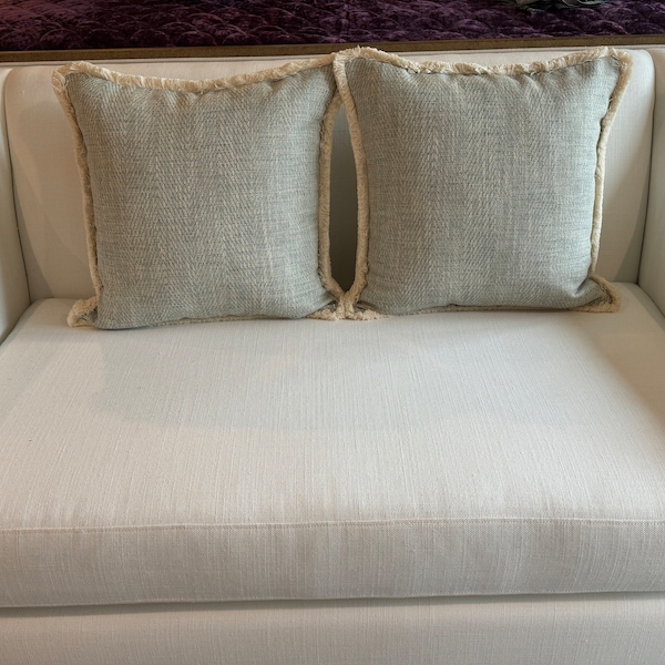 Sea Glass Blue Herringbone Cushion Cover | Luxury Pillows With Fringe ...