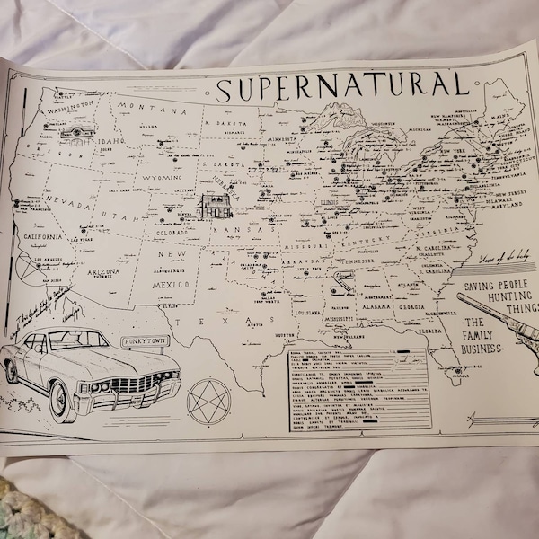 Fan Art Hand Drawn SUPERNATURAL Map - Etsy