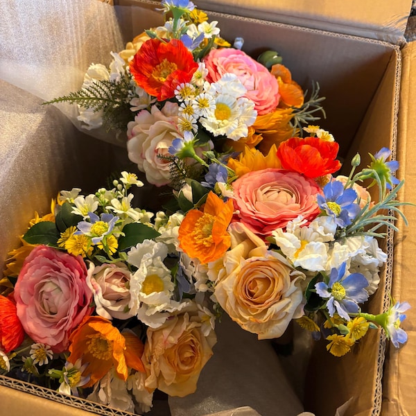 Wildflower Bridal Bouquet, Colorful Orange Hot Pink Wedding Bouquet ...