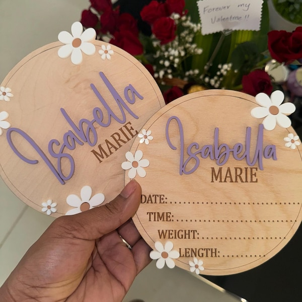 Daisy Flower Birth Sign | Baby Birth Announcement | Arched Wooden Birth ...