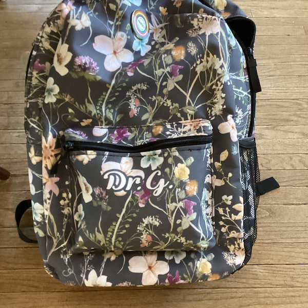 Boho Floral Backpack Flower Print Bookbag Pressed Flowers College Bag ...