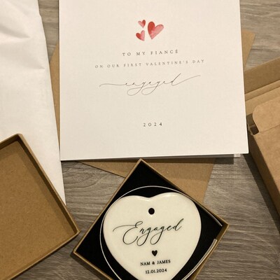 Engagement Gift Engaged Ceramic Hanging Keepsake Personalised ...