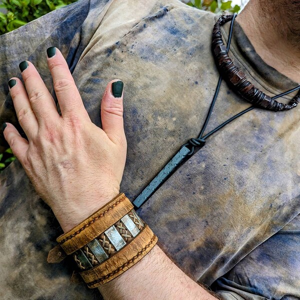 Leather Ethnic Bracelet - Post Apocalyptic Wristlet - Wasteland ...