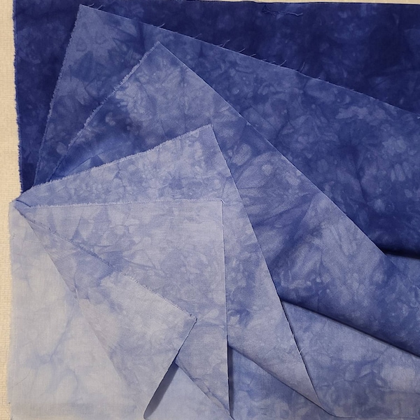 Hand Dyed Blue Fabric Bundle, 7 Step Gradient of Quilting Cotton ...