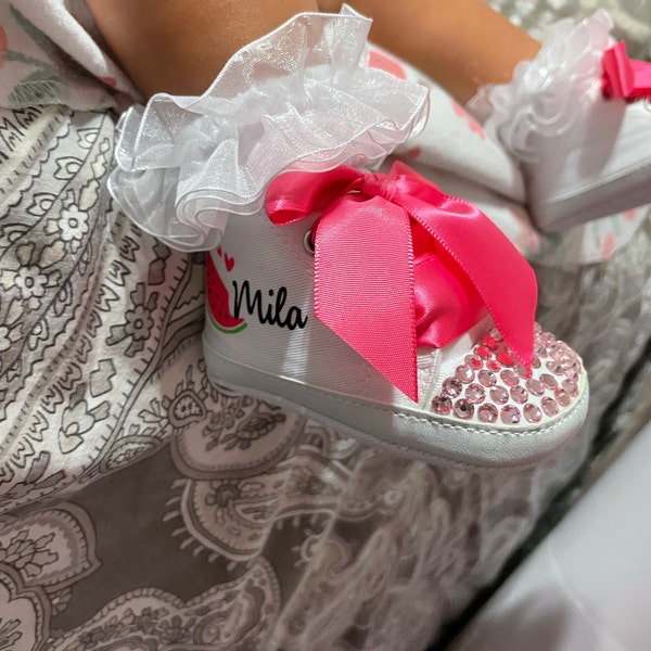 One in a Melon First Birthday, Baby Girl Booties,sweet One Shoes,one in ...