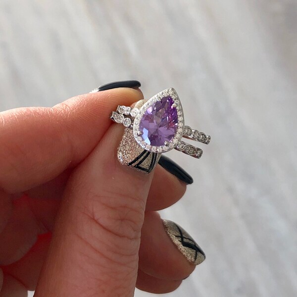 Teardrop Alexandrite Engagement Ring in 925 Sterling Silver- Art Deco ...