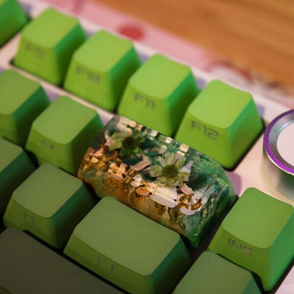 Custom Keyboard TAB Keycaps – Artisan Floral & Blue Apatite Gemstone ...