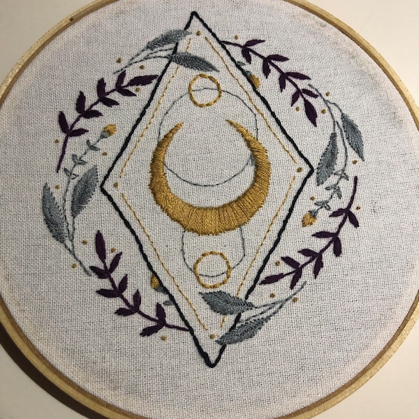 Pagan Art Hand Embroidery Pattern PDF With Laurels and Moon | Modern ...