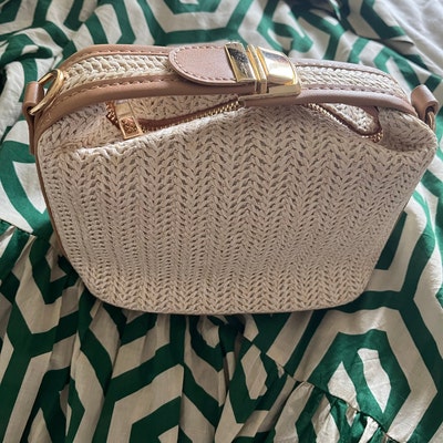 Women's Straw Crossbody Bag With Leather Accent, Fashion Casual ...