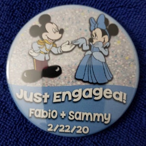 Minnie and Mickey Just Engaged Button Personalized Disney Engagement ...